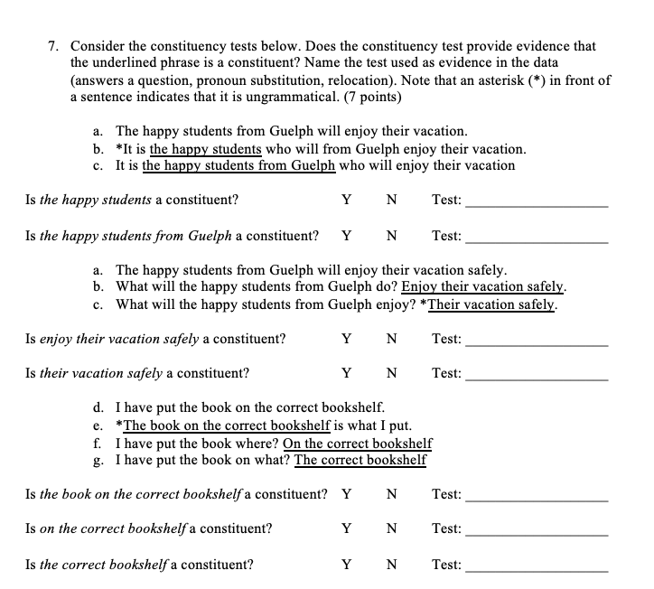 7. Consider the constituency tests below. Does the | Chegg.com