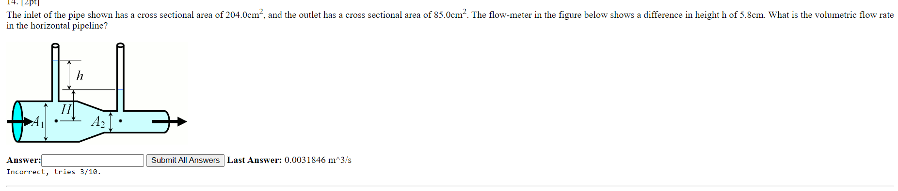 Solved in the horizontal pipeline? Answer: Last Answer: | Chegg.com