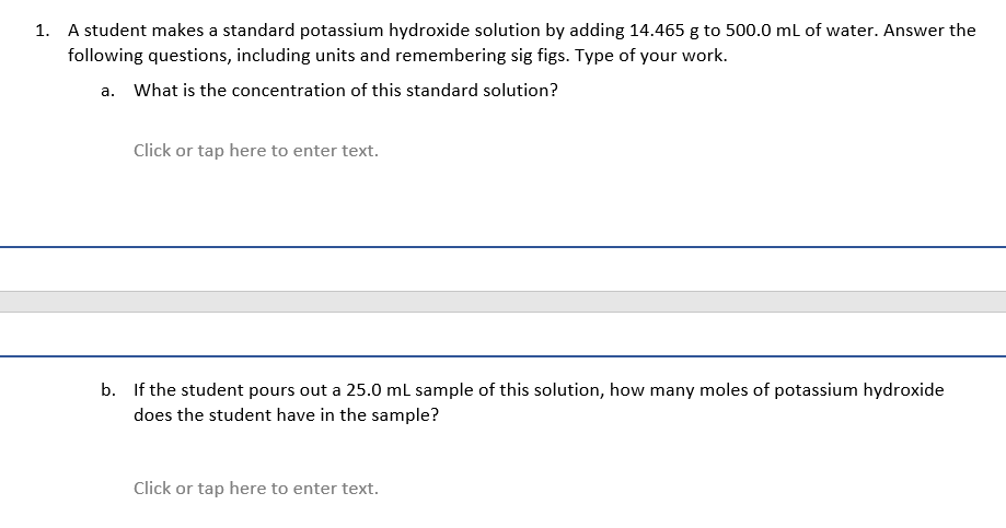 Solved A student makes a standard potassium hydroxide | Chegg.com