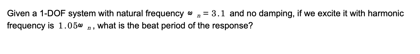 Solved n Given a 1-DOF system with natural frequency w = 3.1 | Chegg.com