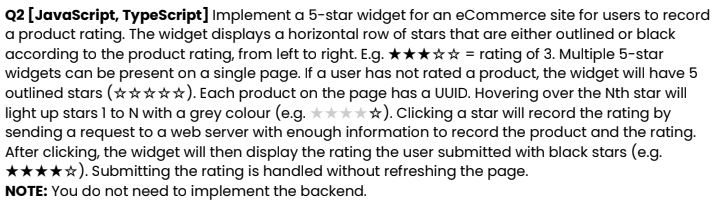 Solved Q2 [JavaScript, TypeScript] Implement a 5-star widget | Chegg.com