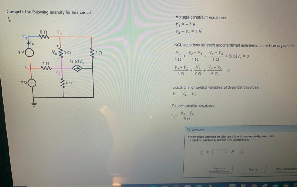 Solved Compute the following quantity for this circuit: | Chegg.com