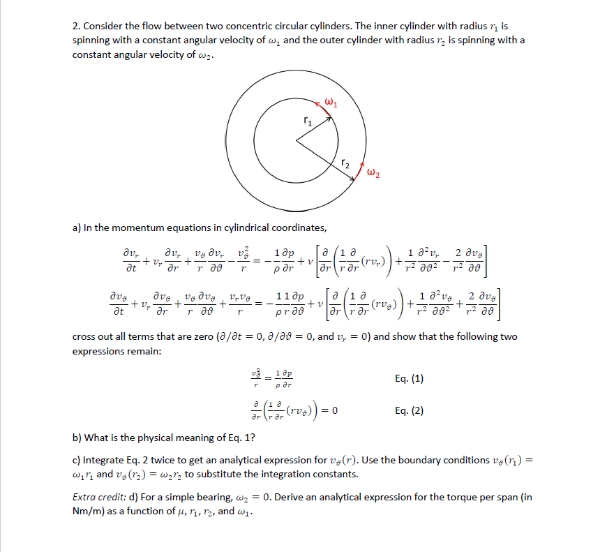 Solved 2. Consider the flow between two concentric circular | Chegg.com