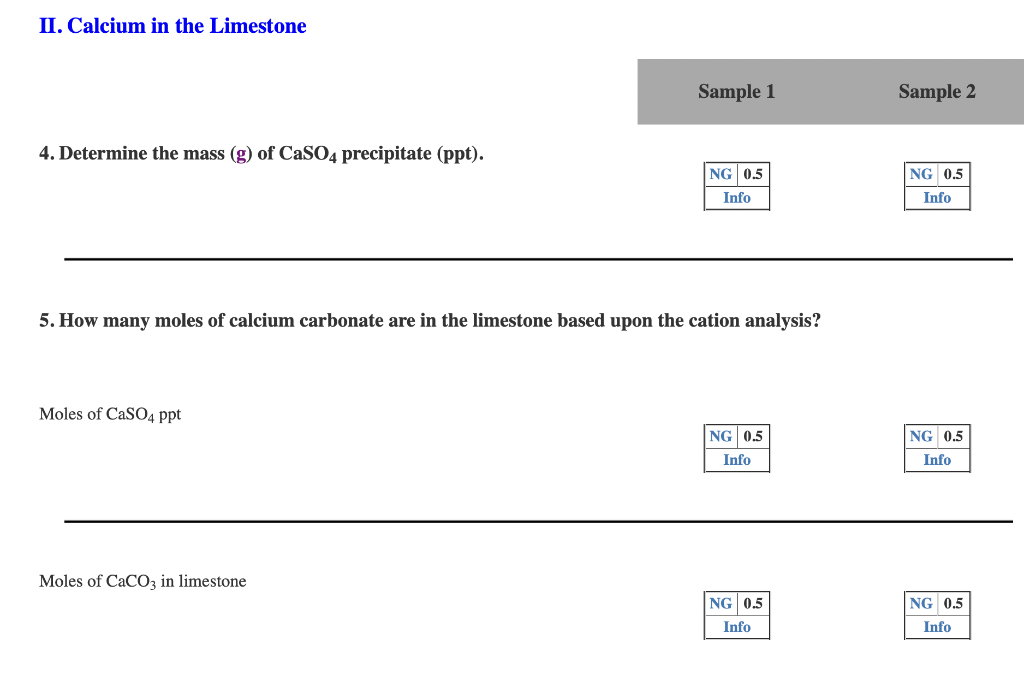 Solved Sample 1 Sample 2 Mass G Of Limestone Used 0 7572