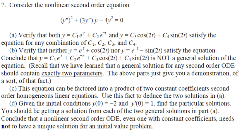 Solved 7. Consider the nonlinear second order equation | Chegg.com