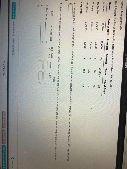 Solved Accrued Interest Payable The following is a list of | Chegg.com