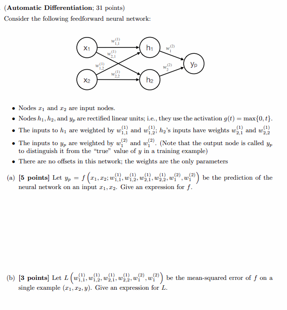 Solved (Automatic Differentiation; 31 points) Consider the | Chegg.com
