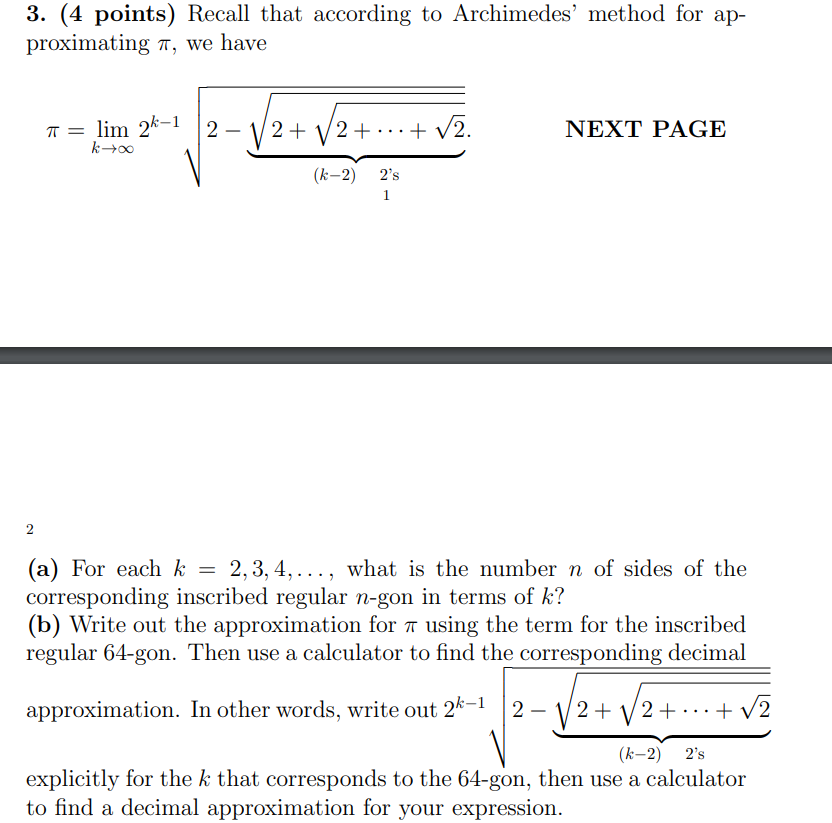 Solved 3. (4 points) Recall that according to Archimedes' | Chegg.com