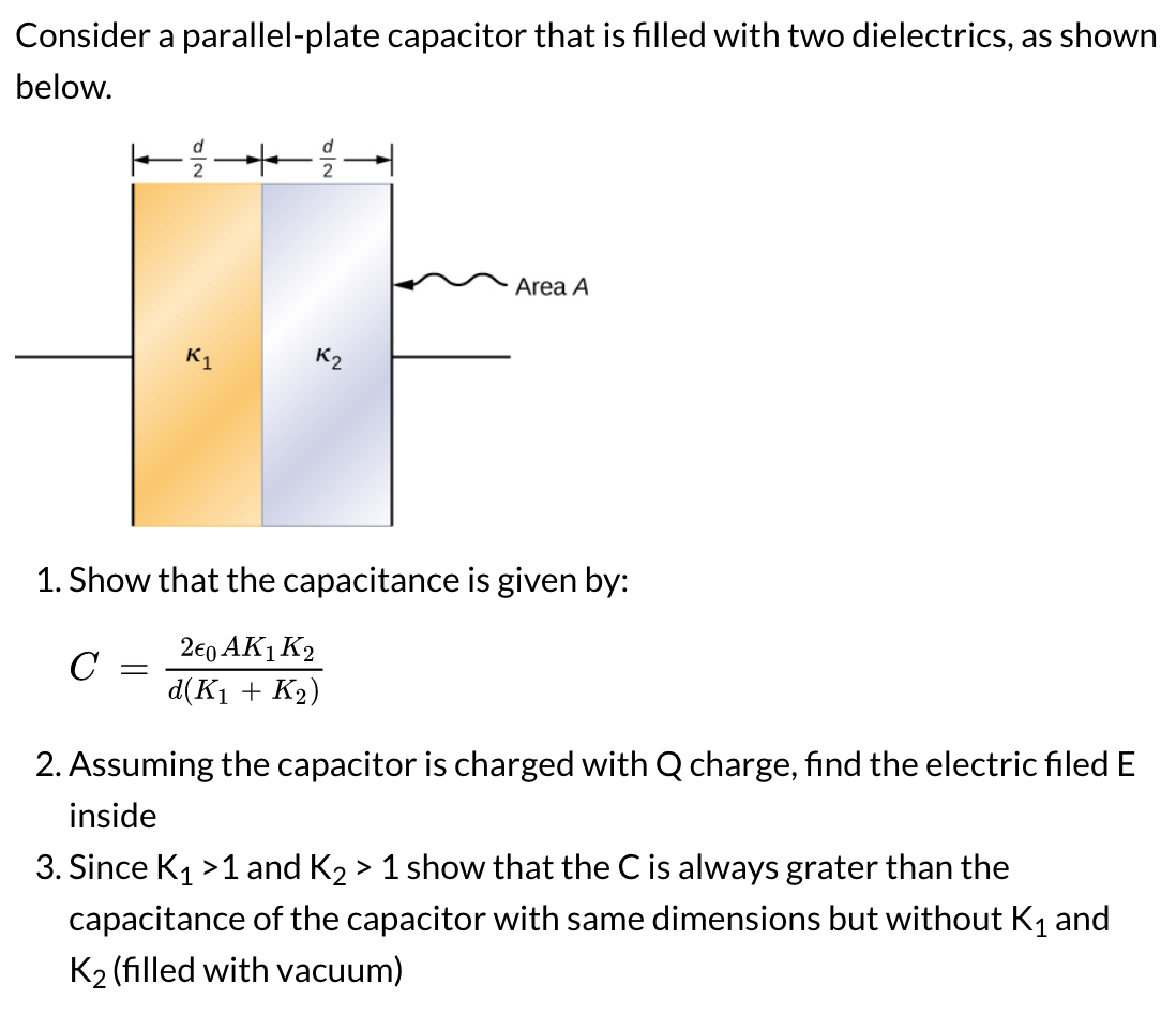 Solved Consider a parallel-plate capacitor that is filled | Chegg.com
