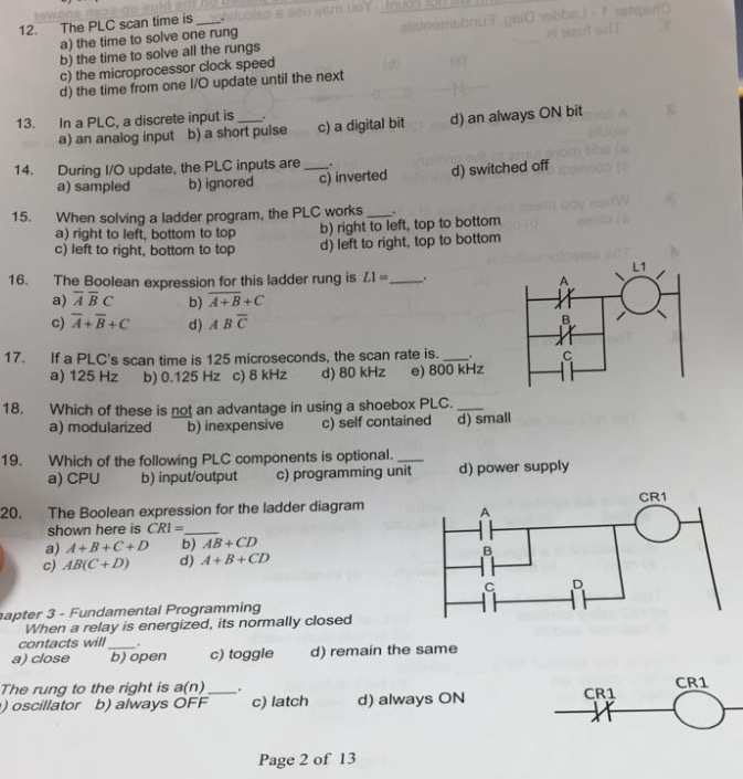 Solved 12. The PLC scan time is a) the time to solve one | Chegg.com