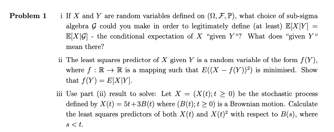 Solved i If X and Y are random variables defined on (Ω,F,P), | Chegg.com