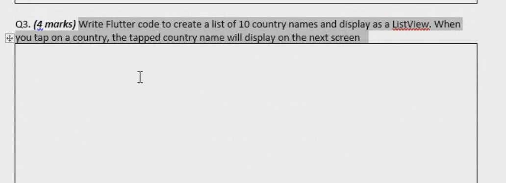Solved Q3. (4 marks) Write Flutter code to create a list of | Chegg.com Solved Q3. (4 marks) Write Flutter code to create a list of | Chegg.com