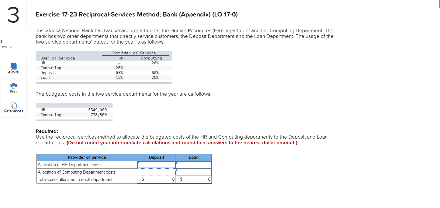 Solved 3 Exercise 17-23 Reciprocal-Services Method; Bank | Chegg.com