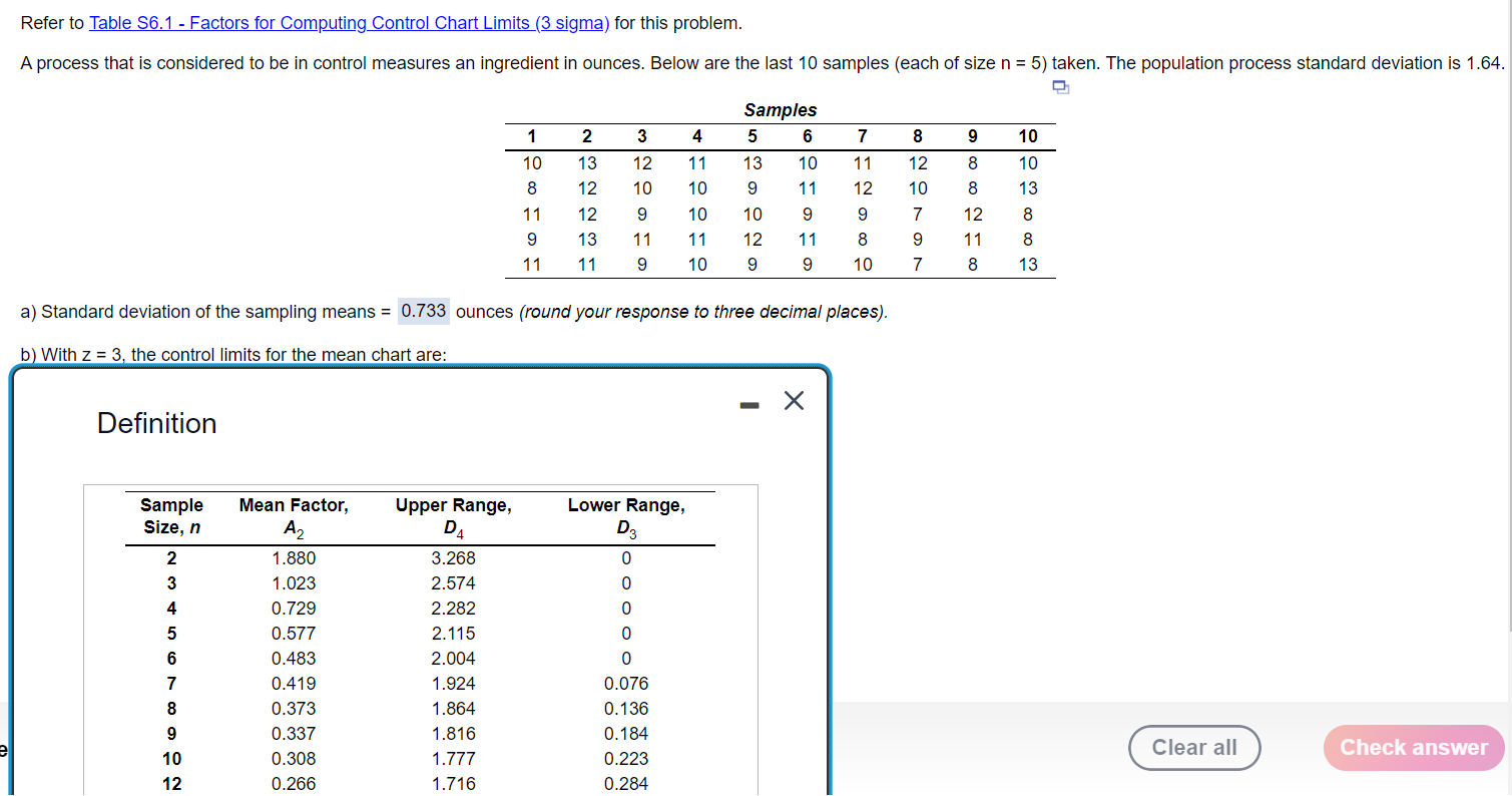 Solved Refer to Table S6.1 - ﻿Factors for Computing Control | Chegg.com