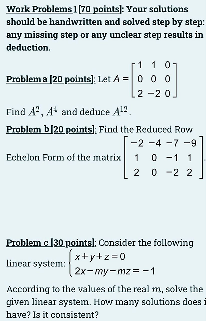 Solved Work Problems 1 [ 70 ﻿points]: Your solutionsshould | Chegg.com