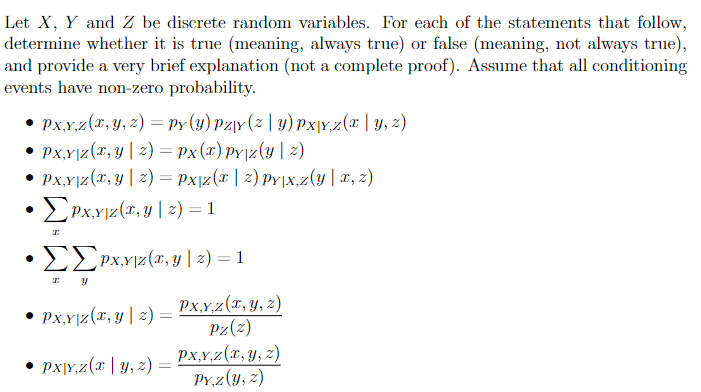 Solved Let X,Y and Z be discrete random variables. For each | Chegg.com
