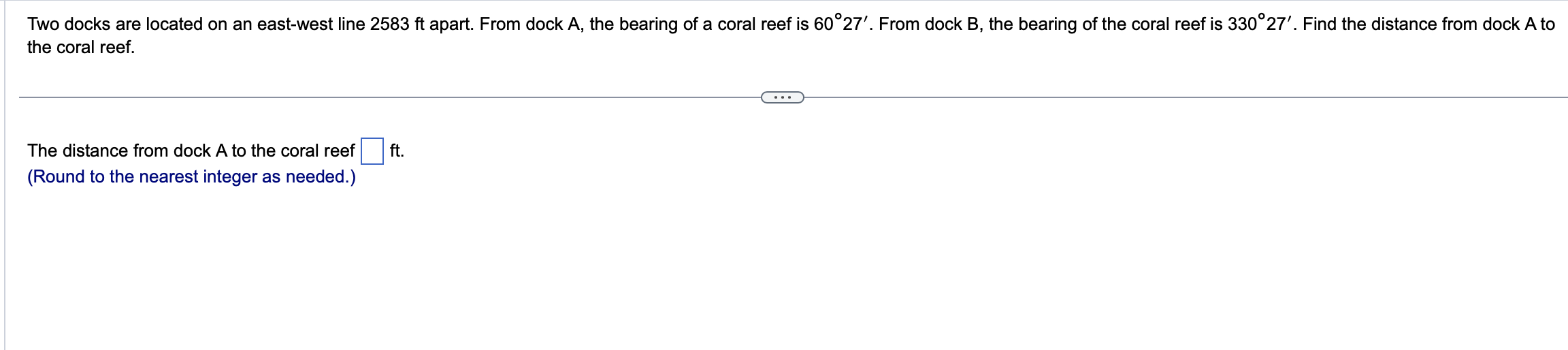 Solved Two docks are located on an east-west line 2583ft | Chegg.com