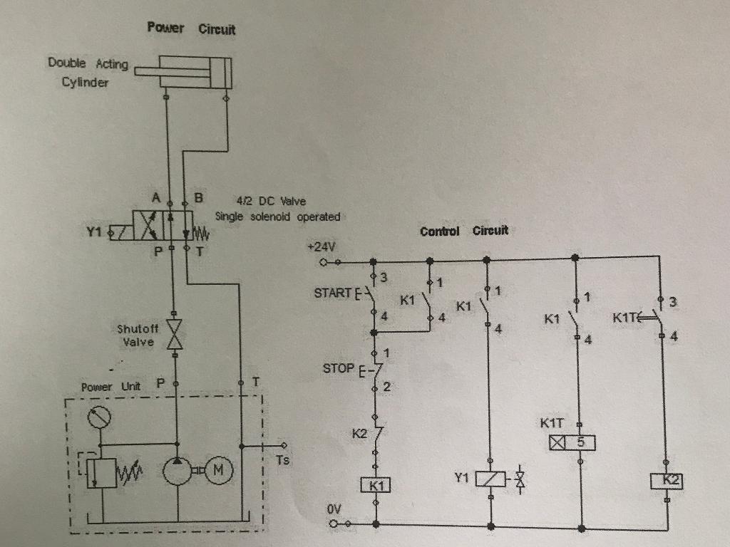 Solved Double Acting Cylinder 1 Y1 Power Circuit A ZX P | Chegg.com