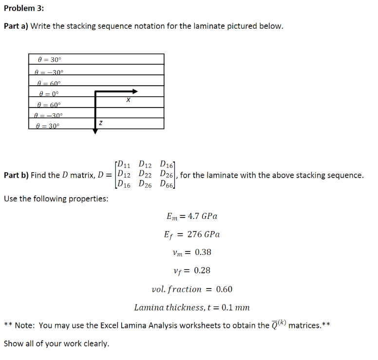 Solved Problem 3: Part a) Write the stacking sequence | Chegg.com
