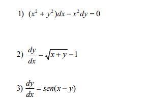 Solved (x2+y2)dx−x2dy=0 dxdy=x+y−1 dxdy=sen(x−y) | Chegg.com