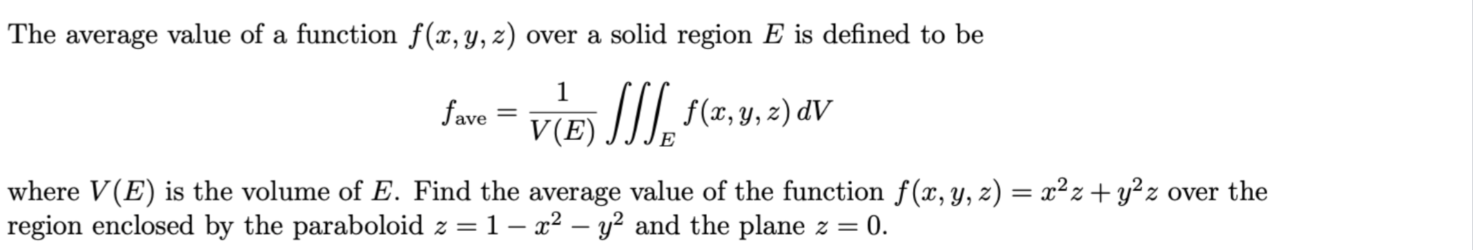 Solved The average value of a function f(x,y,z) over a solid | Chegg.com