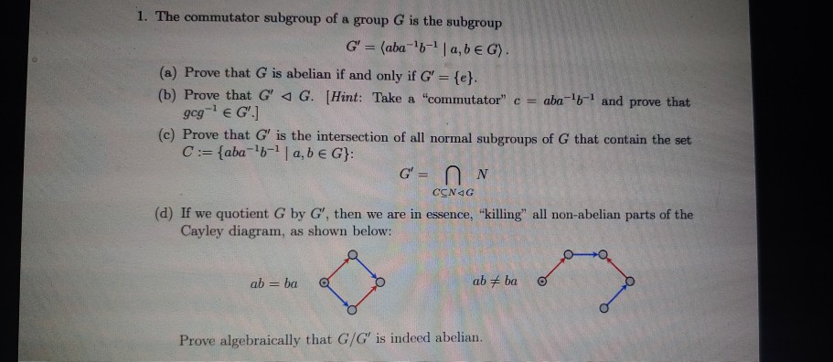 Solved 1. The commutator subgroup of group G is the subgroup | Chegg.com