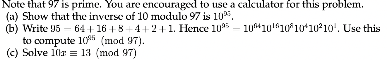 Solved Note that 97 ﻿is prime. You are encouraged to use a | Chegg.com