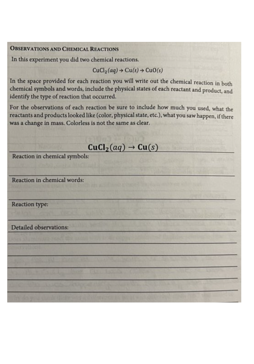 Solved OBSERVATIONS AND CHEMICAL REACTIONS In this | Chegg.com
