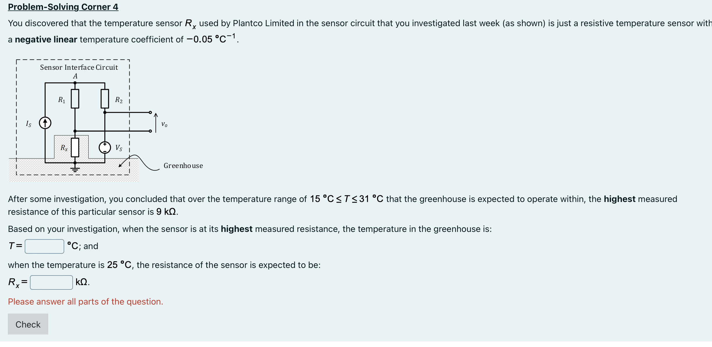 Solved You discovered that the temperature sensor \\( R_{x} | Chegg.com