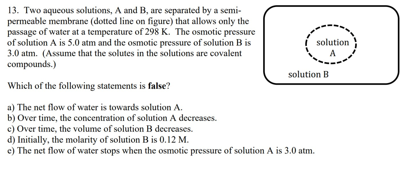 13. Two aqueous solutions, A and B, are separated by | Chegg.com