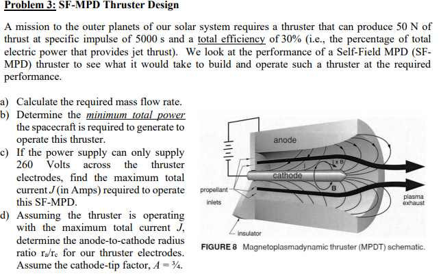 Problem 3: SF-MPD Thruster Design A mission to the | Chegg.com