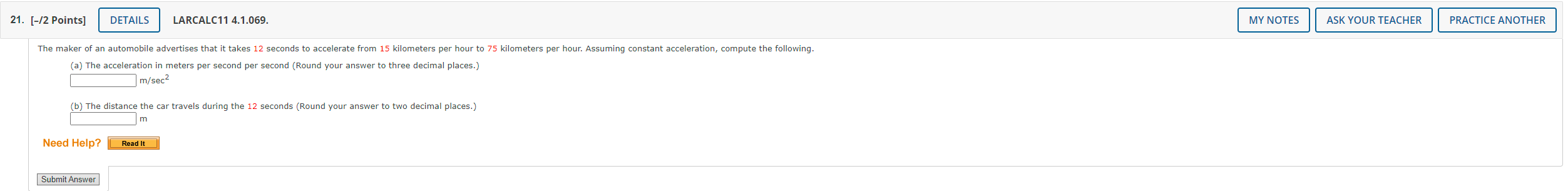 Solved (a) The acceleration in meters per second per second | Chegg.com
