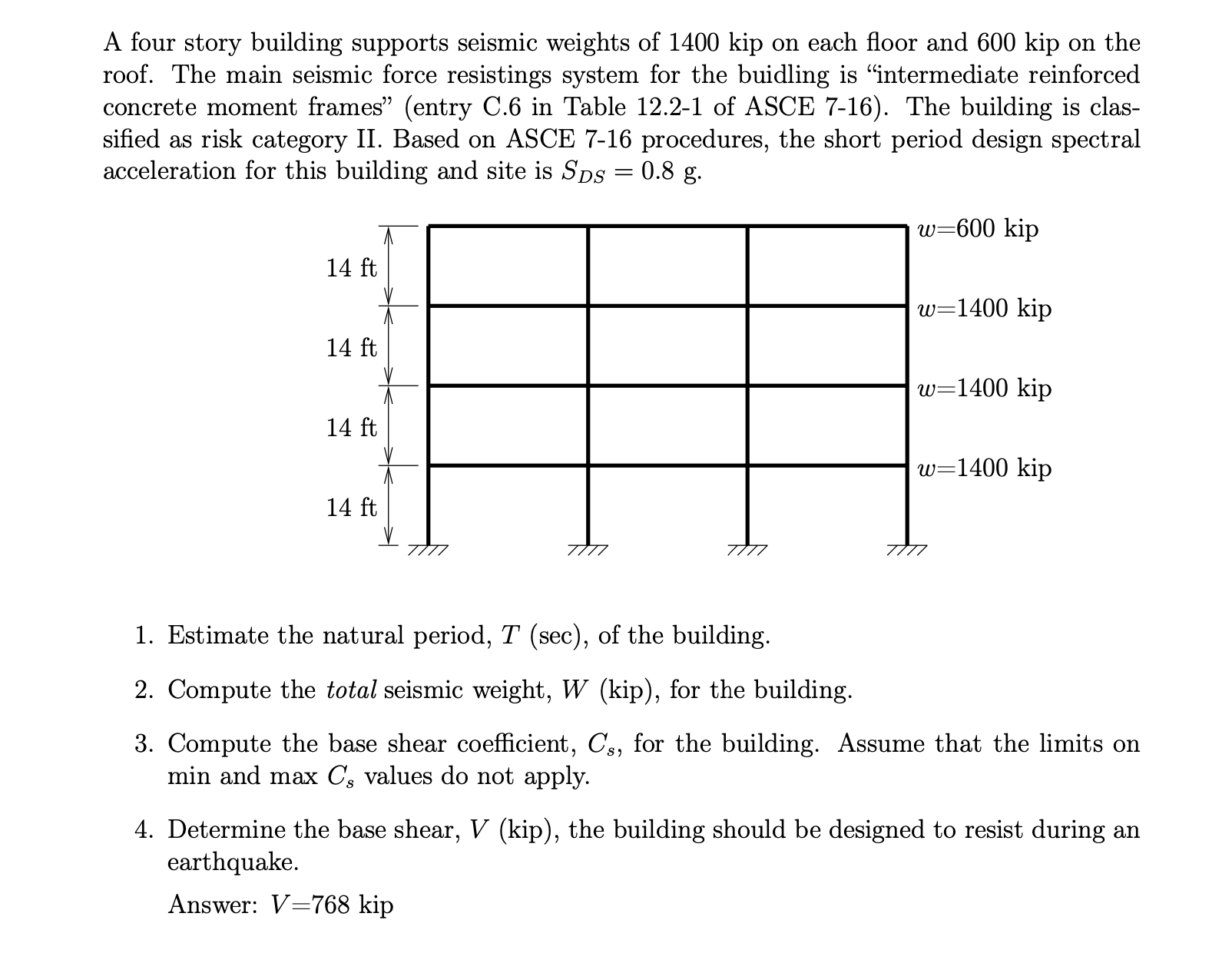 Solved A four story building supports seismic weights of | Chegg.com