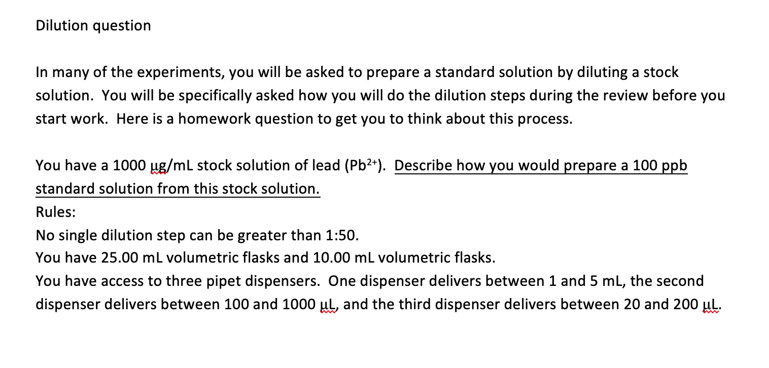 Solved Dilution question In many of the experiments, you | Chegg.com