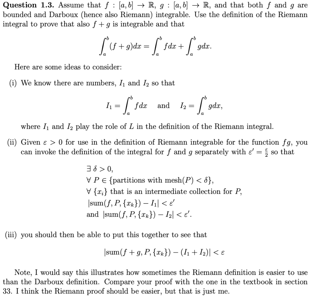 Solved Question 1.3. Assume that f : [a, b] + R, 9 : [a, b] | Chegg.com