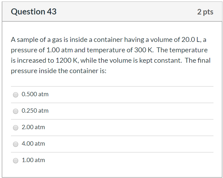 Solved A sample of a gas is inside a container having a | Chegg.com