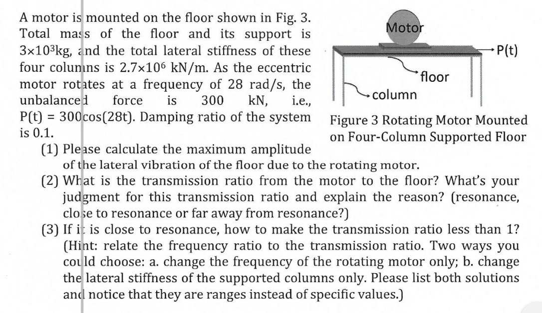 Solved A motor is mounted on the floor shown in Fig. 3. | Chegg.com