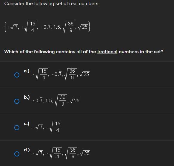 Solved Consider the following set of real numbers: {-17, 15 | Chegg.com