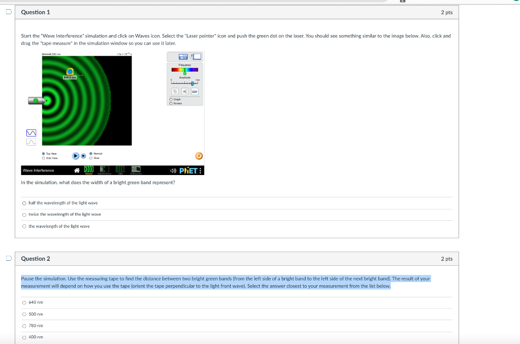 Solved Question 1 2 pts Start the "Wave Interference | Chegg.com