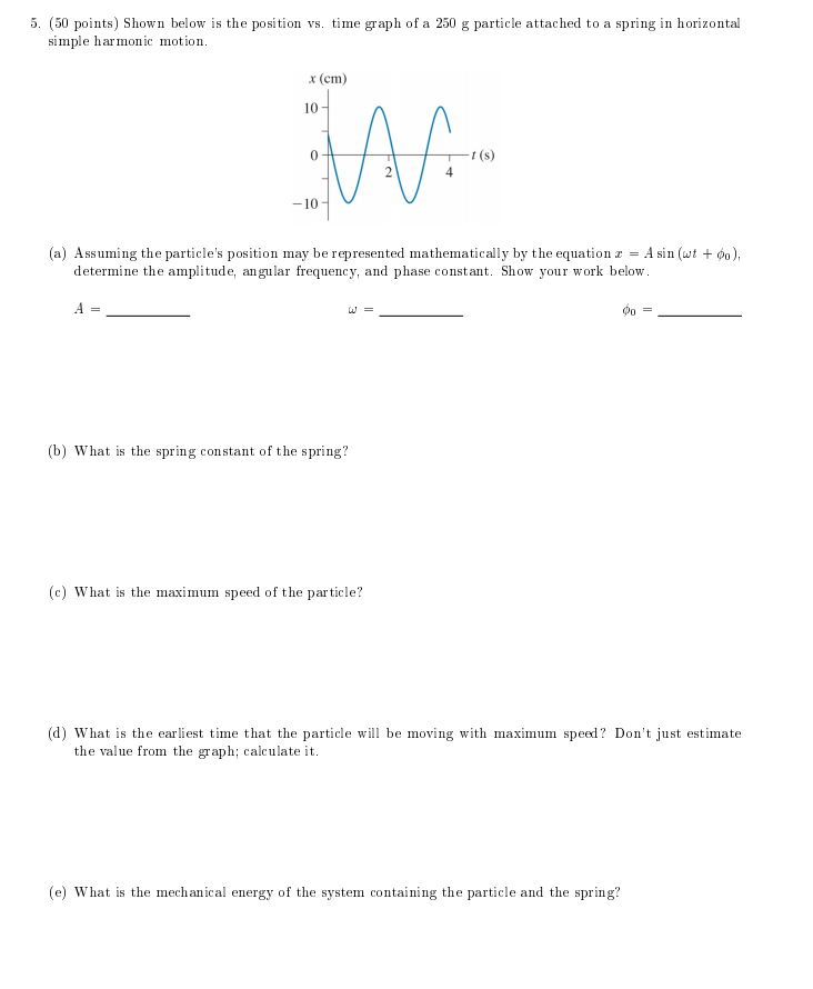 Solved . (50 points) Shown below is the position vs. time | Chegg.com