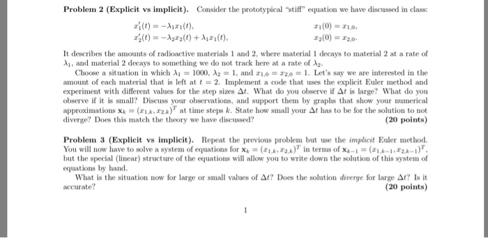 Problem 2 (Explicit vs implicit) Consider the | Chegg.com