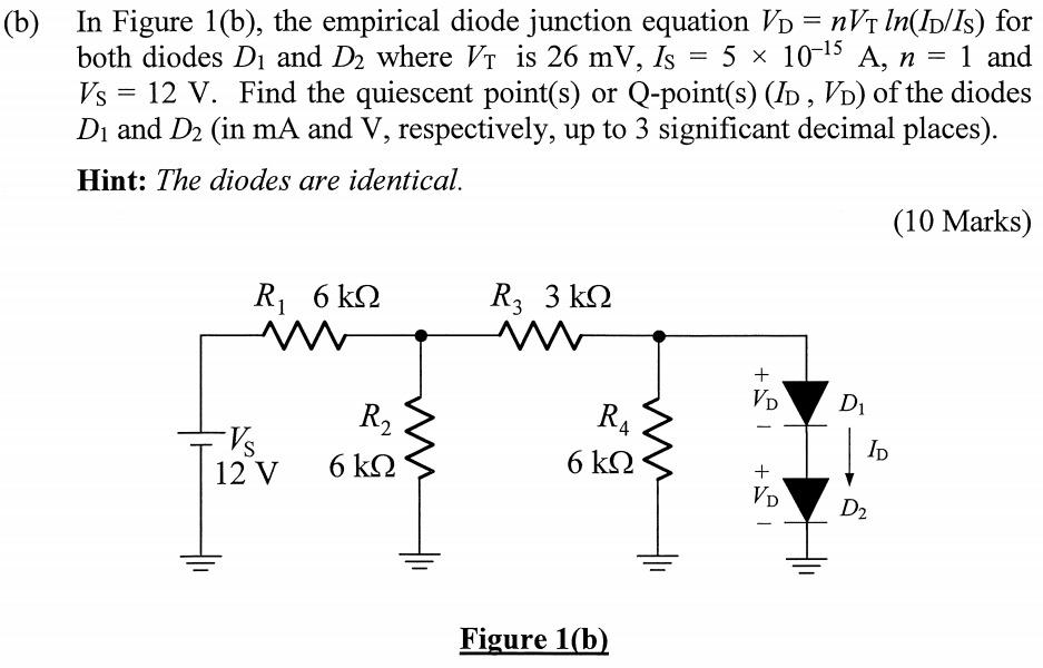Solved (b) In Figure 1(b), the empirical diode junction | Chegg.com