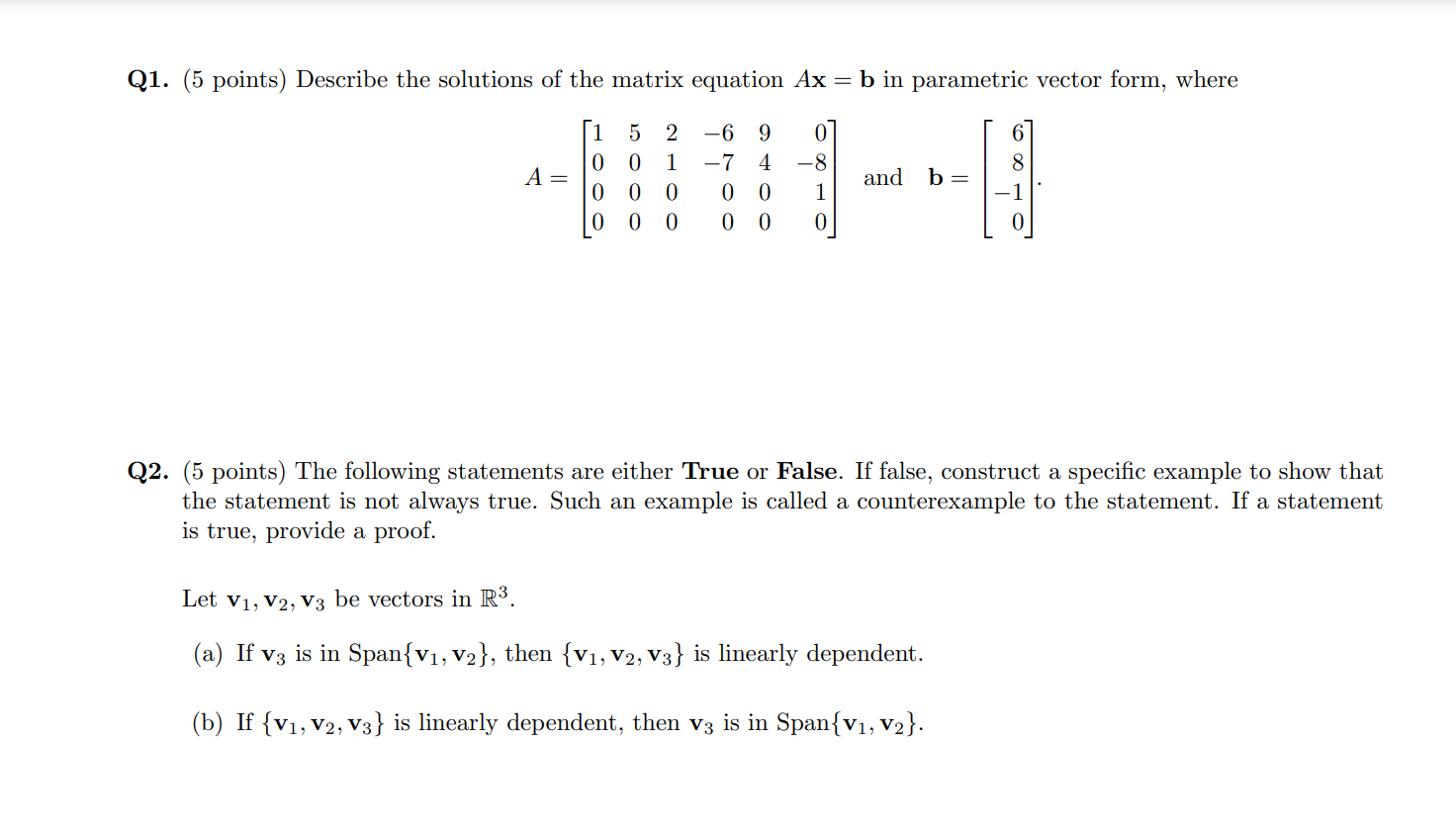Solved Q1. (5 points) Describe the solutions of the matrix | Chegg.com