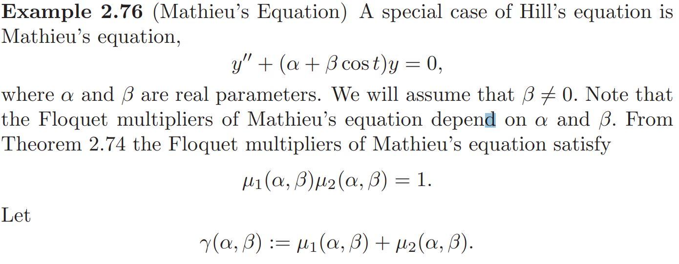 Example 2.76 (Mathieu's Equation) A special case of | Chegg.com