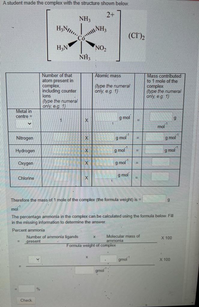Solved Therefore the mass of 1 mole of the complex (the | Chegg.com