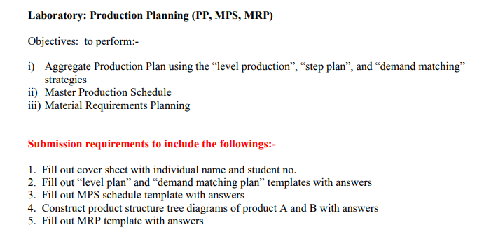 Solved Laboratory: Production Planning (PP, MPS, MRP) | Chegg.com