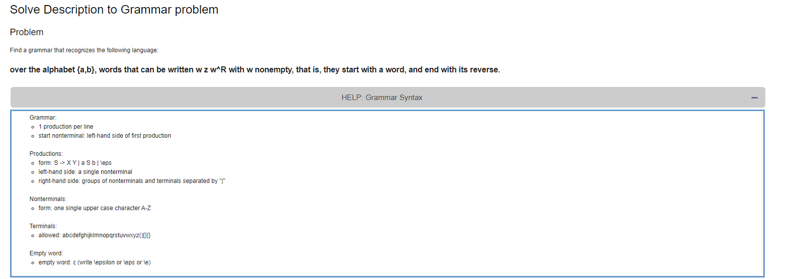 Solved Solve Description to Grammar problem Problem Find a | Chegg.com