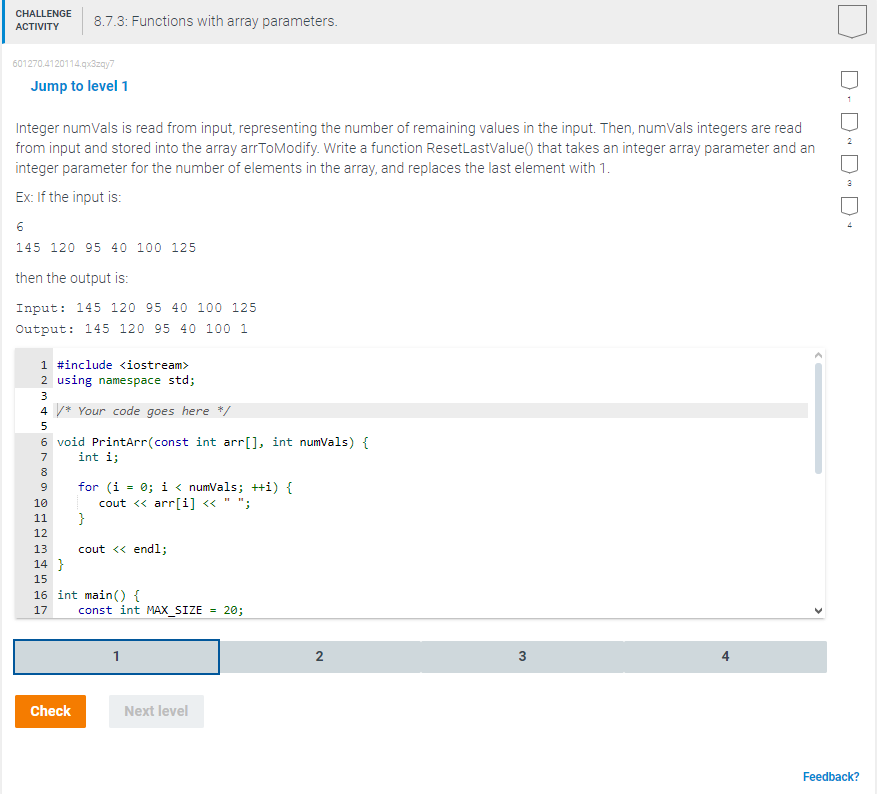 Solved 8.7.3: Functions with array parameters. int | Chegg.com