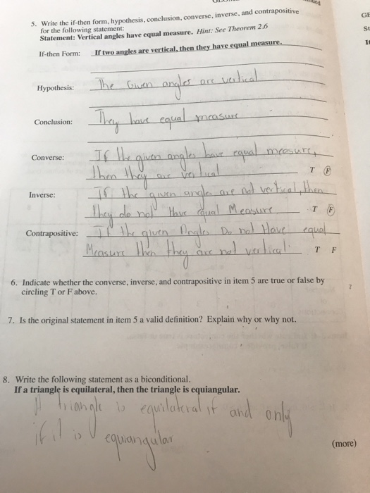 Solved Write the if-then form, hypothesis, conclusion, | Chegg.com