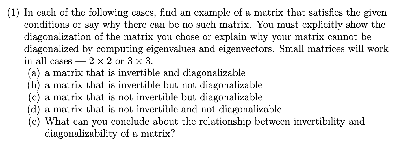 Solved (1) In each of the following cases, find an example | Chegg.com